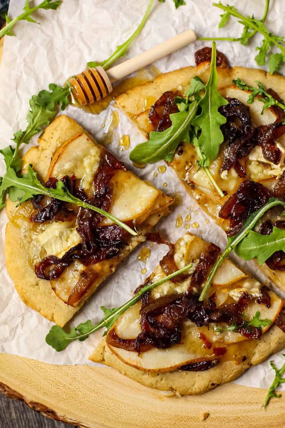 Pear, Brie and Caramelized Onion Flatbread - Pink Owl Kitchen