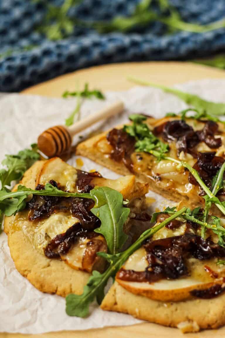 Pear, Brie and Caramelized Onion Flatbread - Pink Owl Kitchen