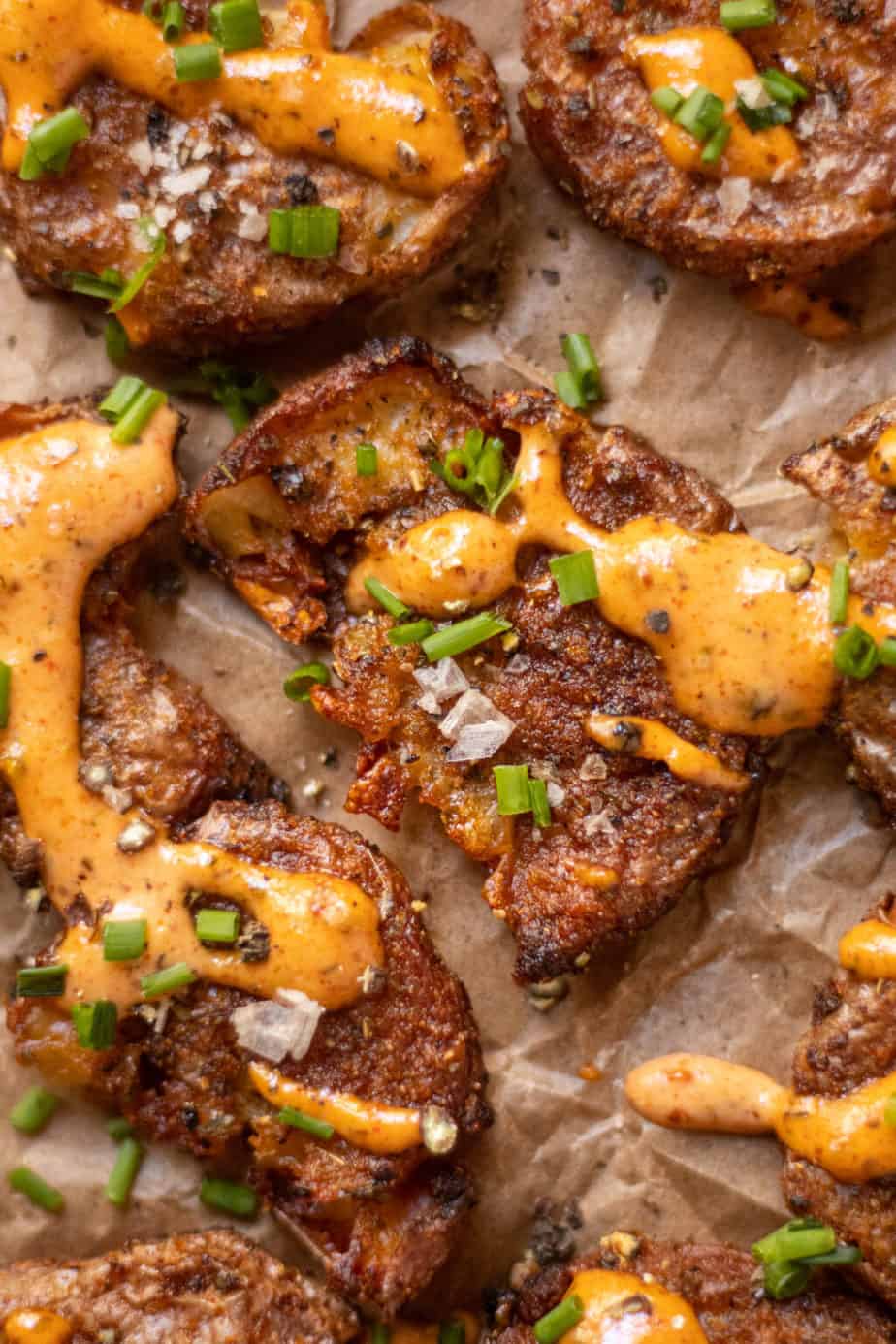 Crispy Smashed Potatoes with Creole Sauce - Pink Owl Kitchen