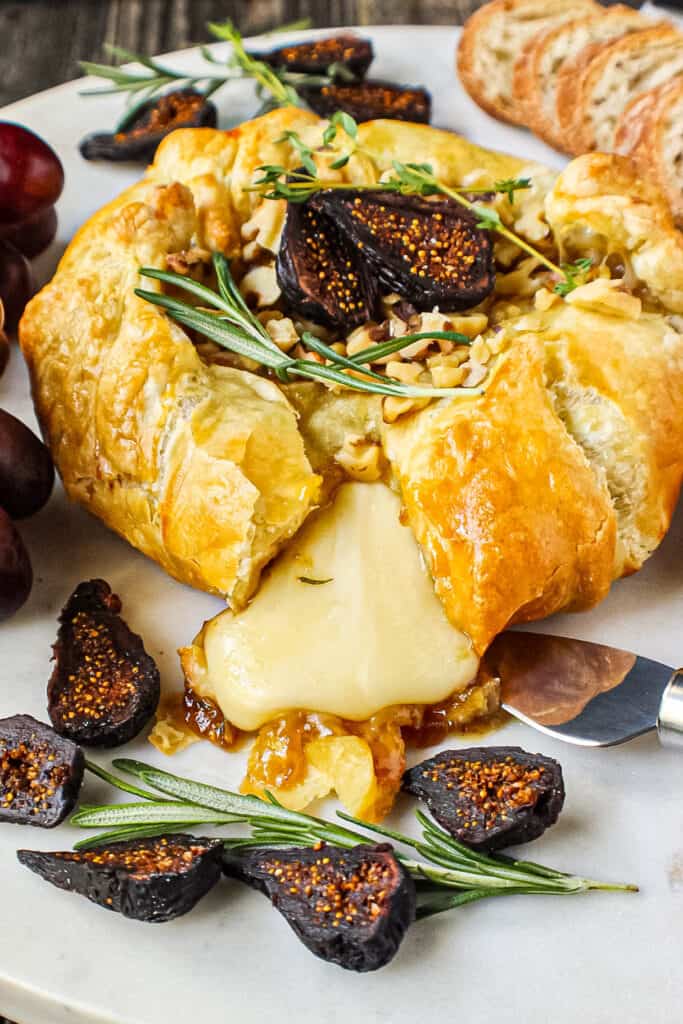 Puff Pastry Baked Brie with Fig Jam - Pink Owl Kitchen