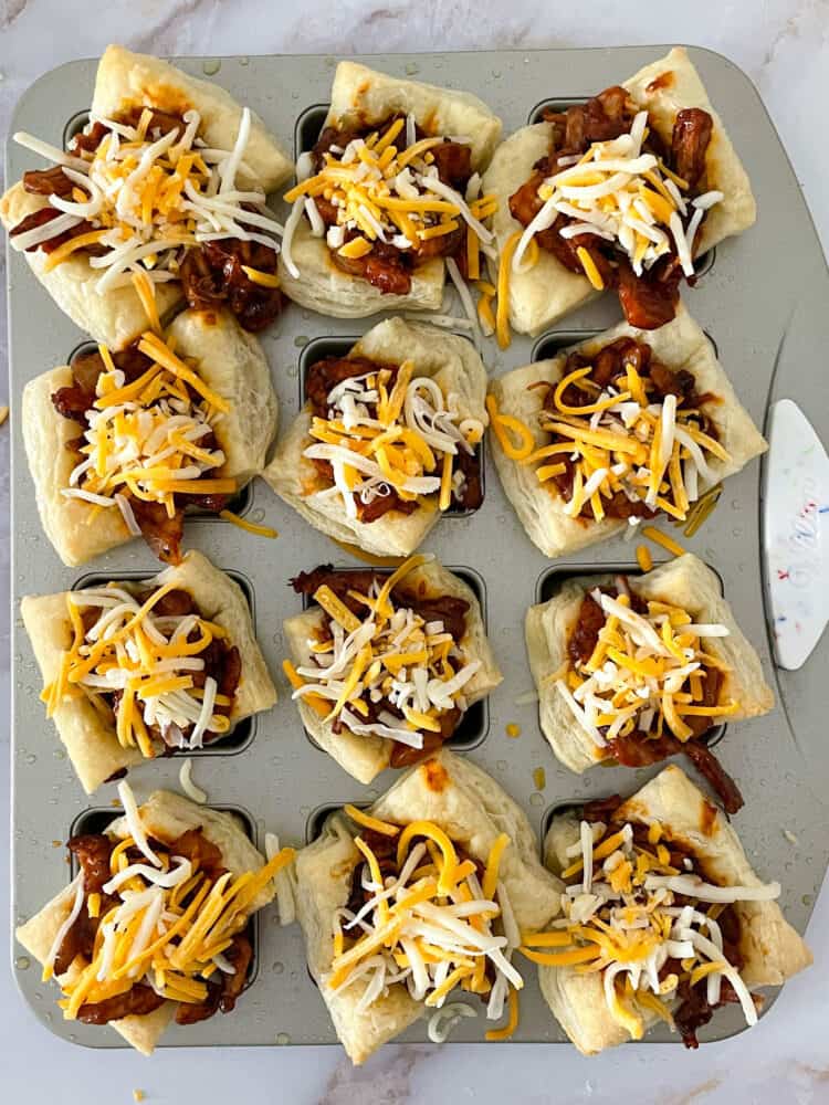 Sweet & Spicy BBQ Chicken Puff Pastry Cups - Pink Owl Kitchen