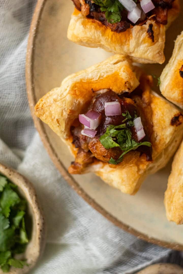 Sweet & Spicy BBQ Chicken Puff Pastry Cups - Pink Owl Kitchen