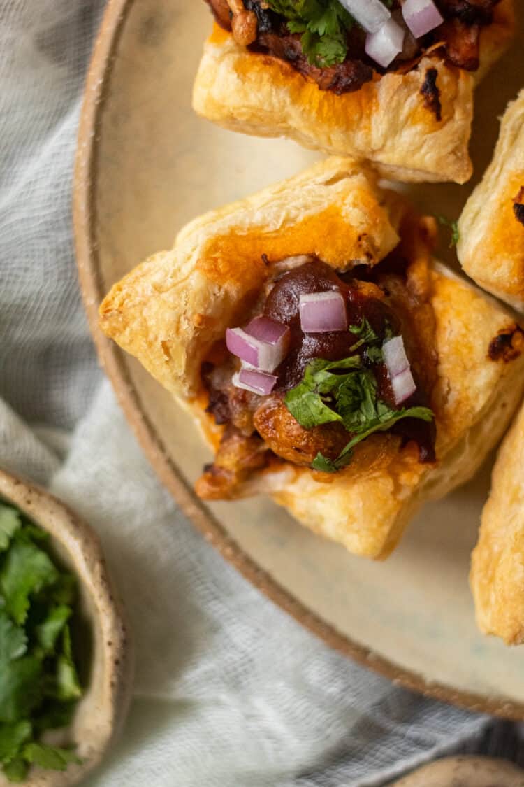 Sweet & Spicy BBQ Chicken Puff Pastry Cups - Pink Owl Kitchen