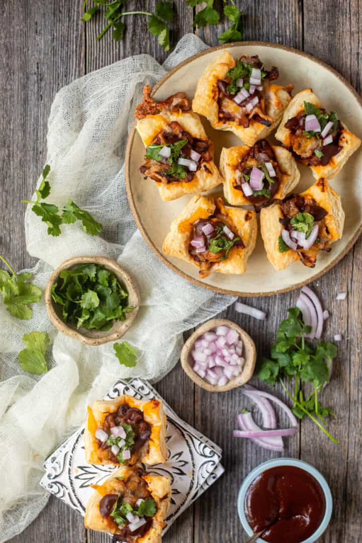Sweet & Spicy BBQ Chicken Puff Pastry Cups - Pink Owl Kitchen