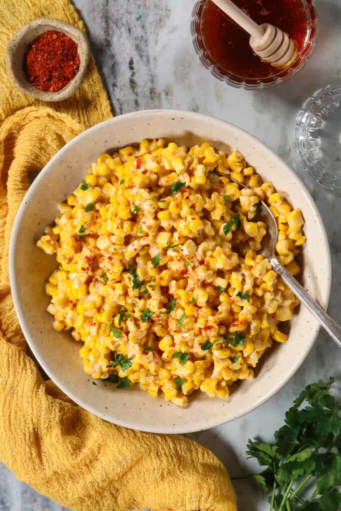 Hot Honey Butter Skillet Corn - Pink Owl Kitchen