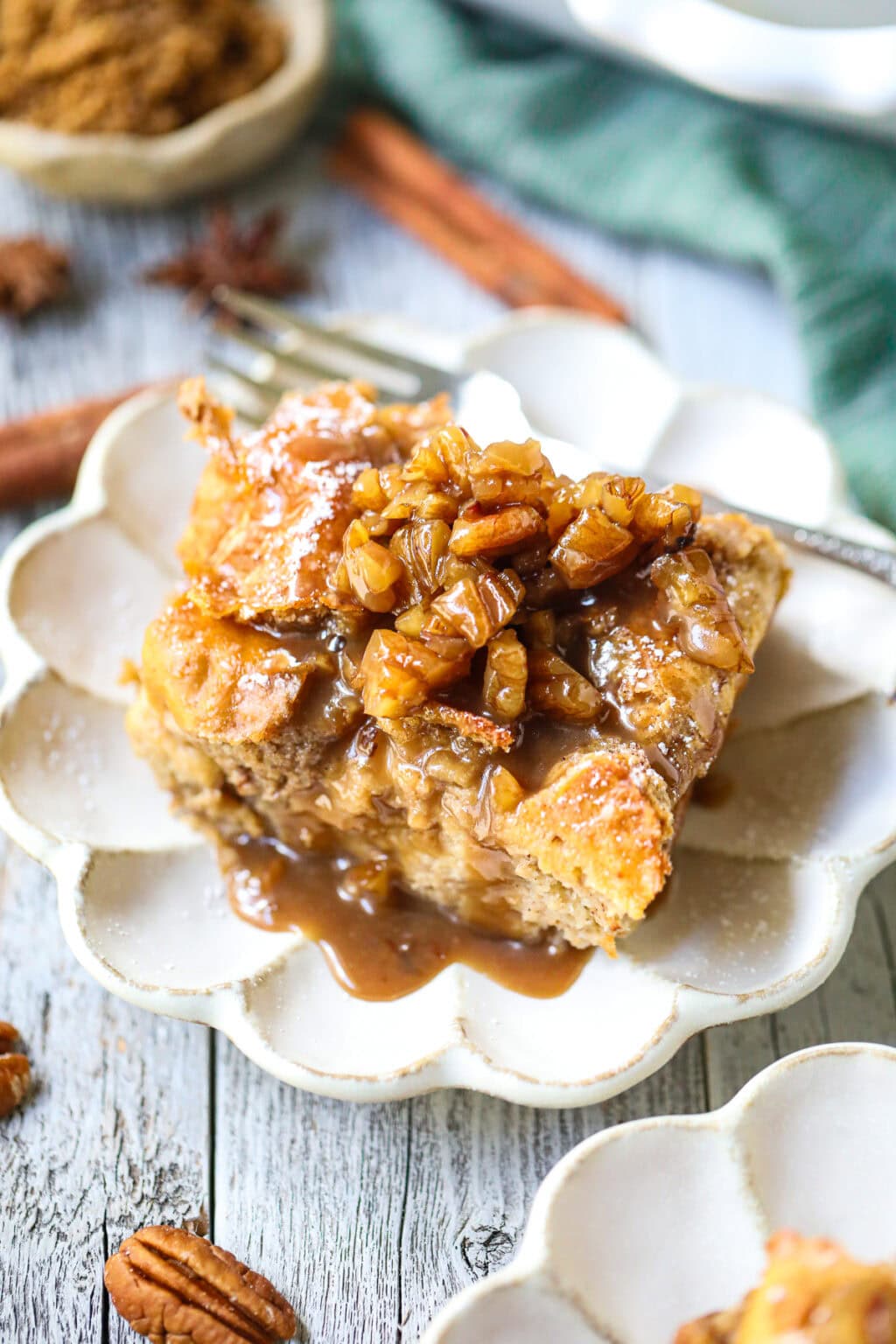 The Best Bread Pudding Recipe with Maple Praline Sauce - Pink Owl Kitchen